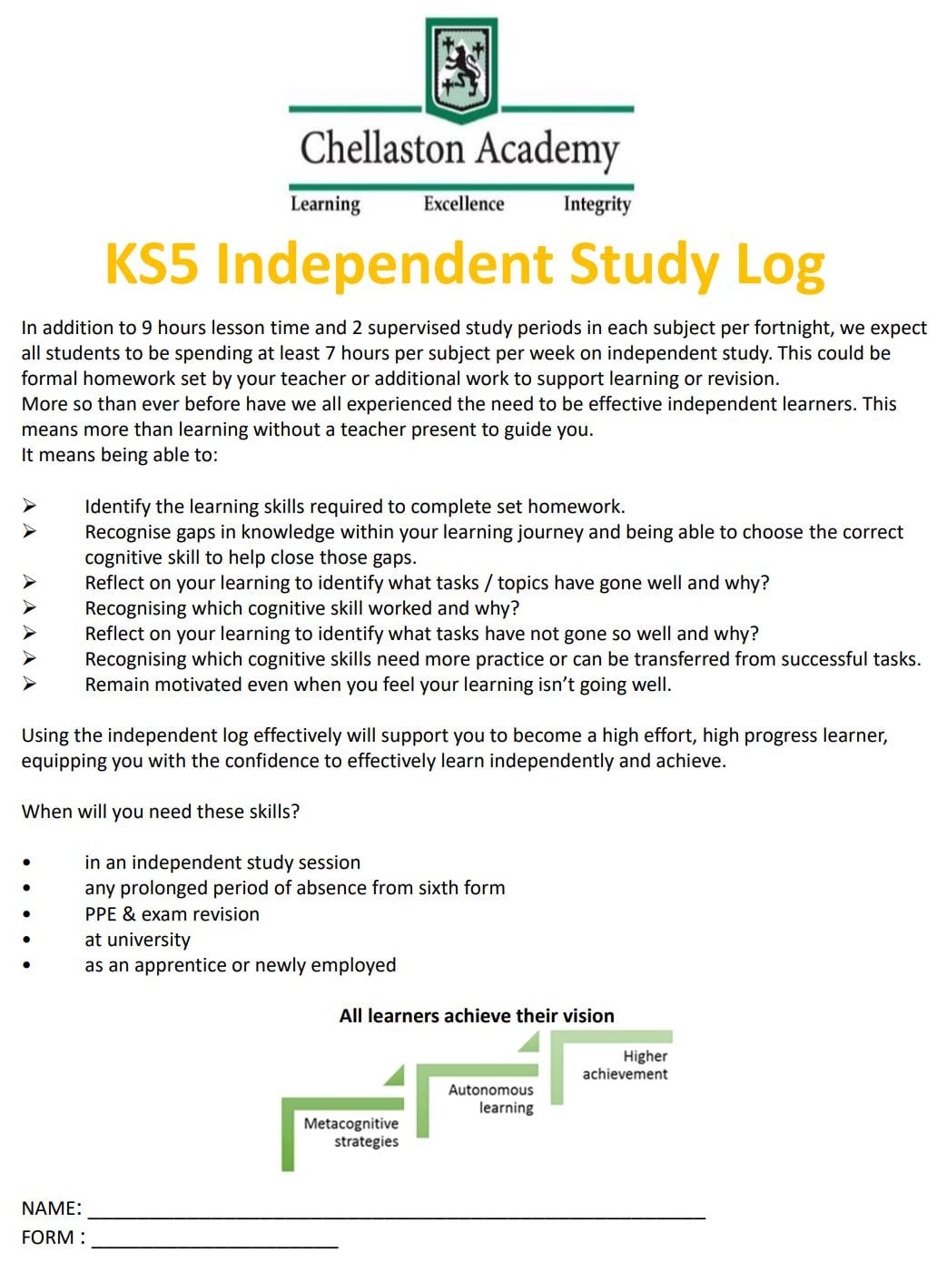 Independent Study - Chellaston Academy